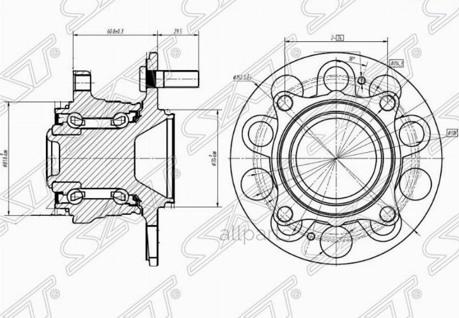 SAT ST-42200-TL0-G51 Ступичный узел задн. HONDA ACCORD 2.4 CU 08-12