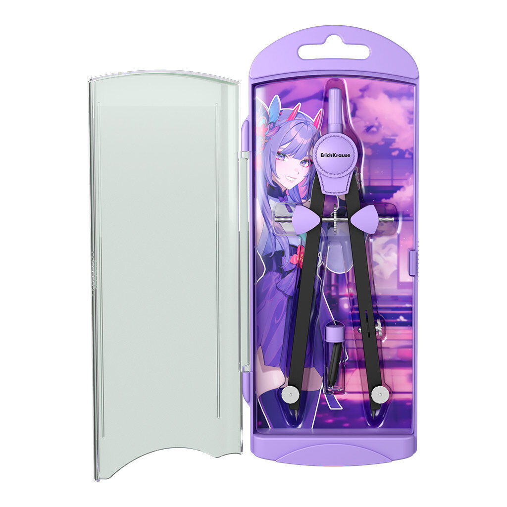 Циркуль металл 13,3см с грифелем Manga пласт. пенал фиолетовый ERICH KRAUSE 61435