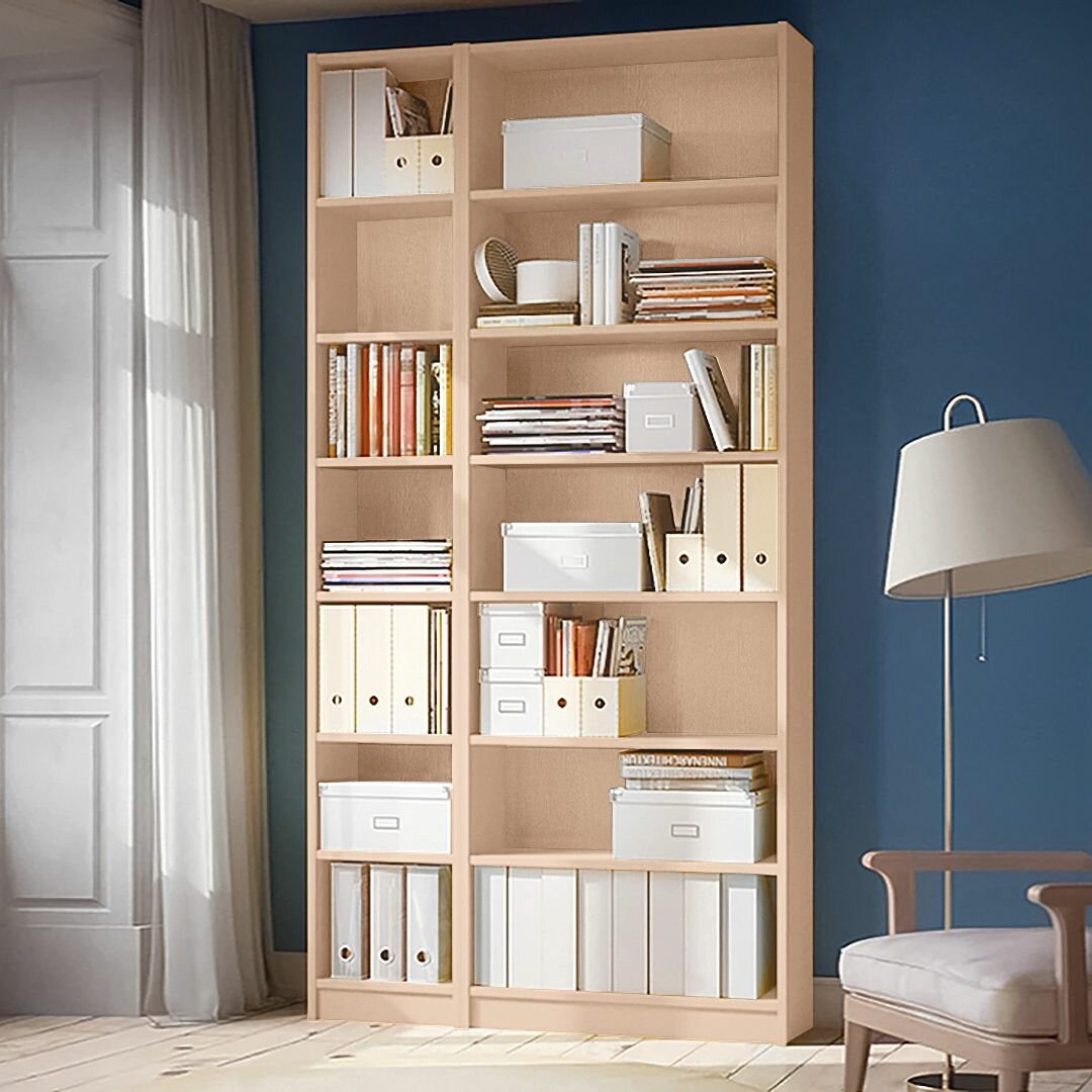 Стеллаж, 120х28х237см, Барни 02 С полками, Деревянный, Напольный, ЛДСП дуб молочный светлый, FRESH мебель