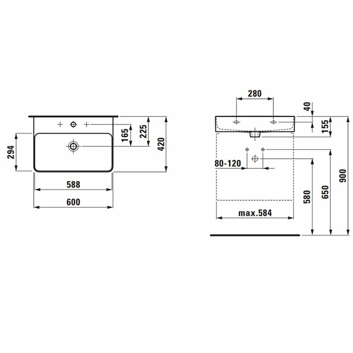Laufen VAL Раковина 600х420х115мм с 1 отв. под смеситель, цвет: белый (последние 12шт продаем базами 4 0225 2 110 26) 8.1028.3.000.104.1
