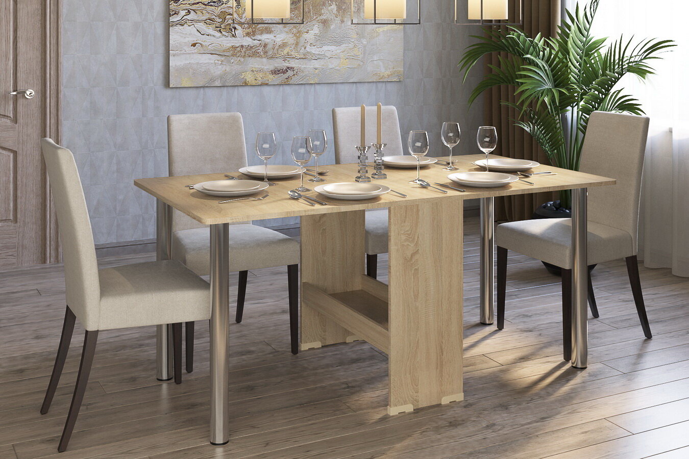 Стол-книжка СКР-4-Р Дуб Сонома, раскладной, обеденный, 73.9х85.0х166.5 см, россия