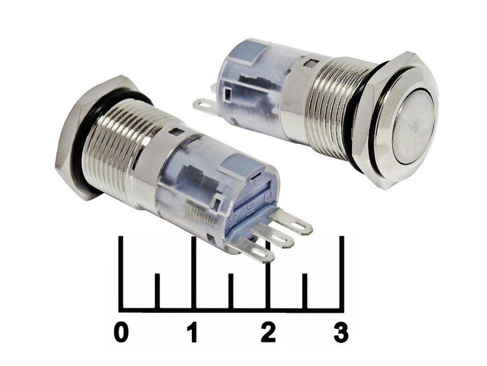 Кнопка LAS2-GQPF-11/N без фиксации антивандальная металл (16мм) 3 контакта