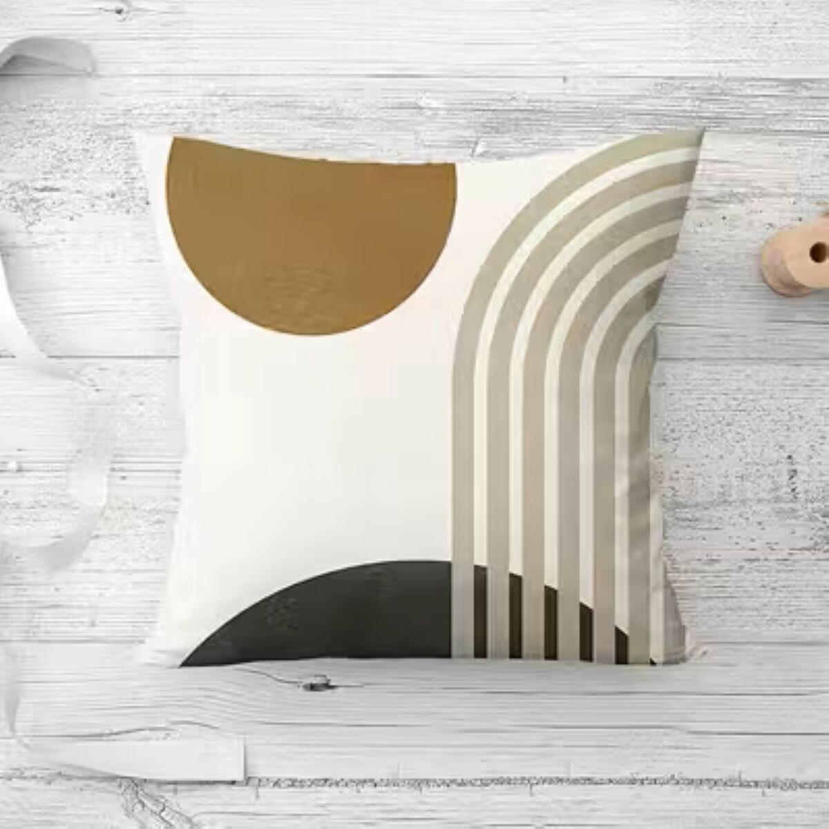 Чехол для подушки Бежевые полоски Геометрия велюр 40х40