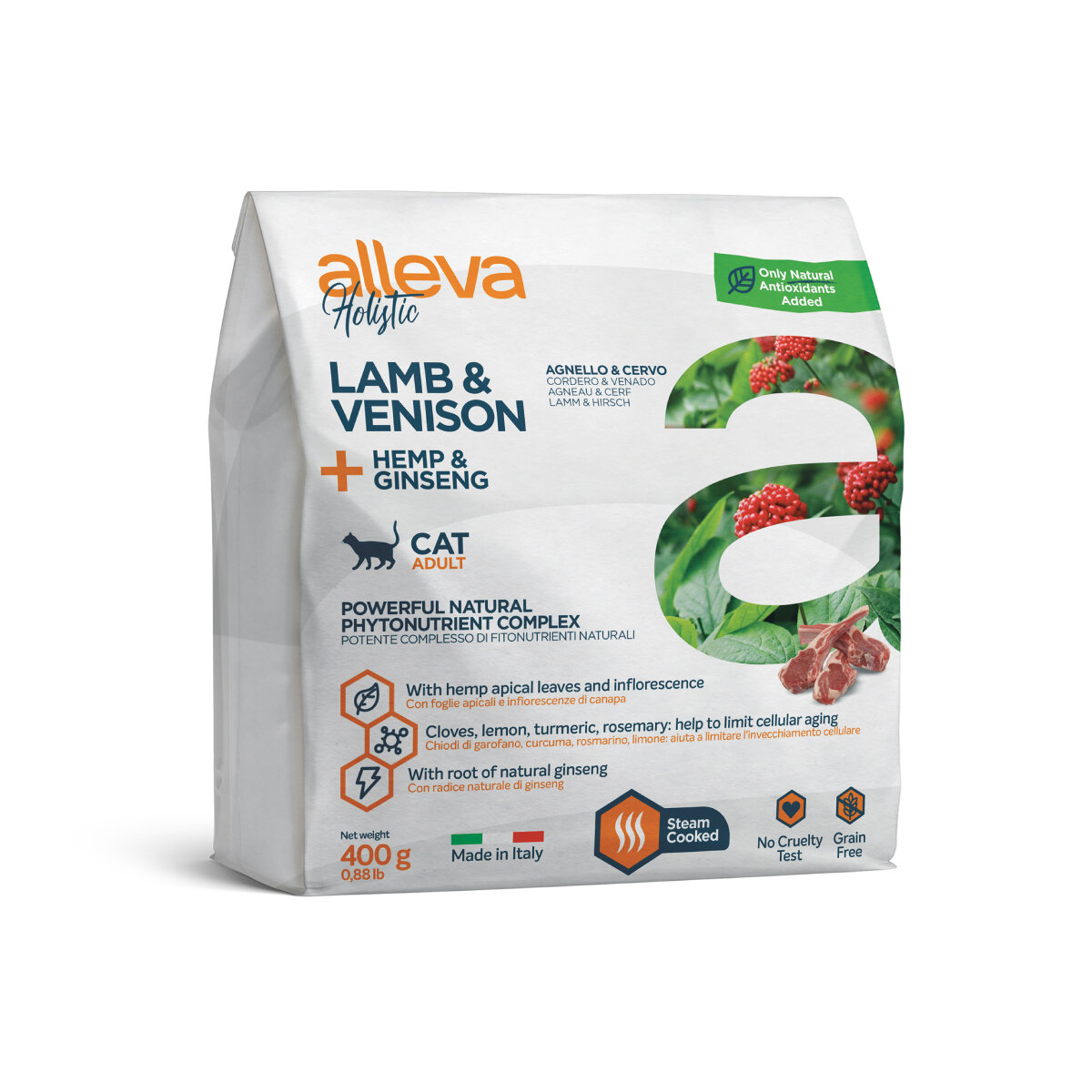 ALLEVA HOLISTIC Корм для взрослых кошек с ягненком и олениной 0,4 кг