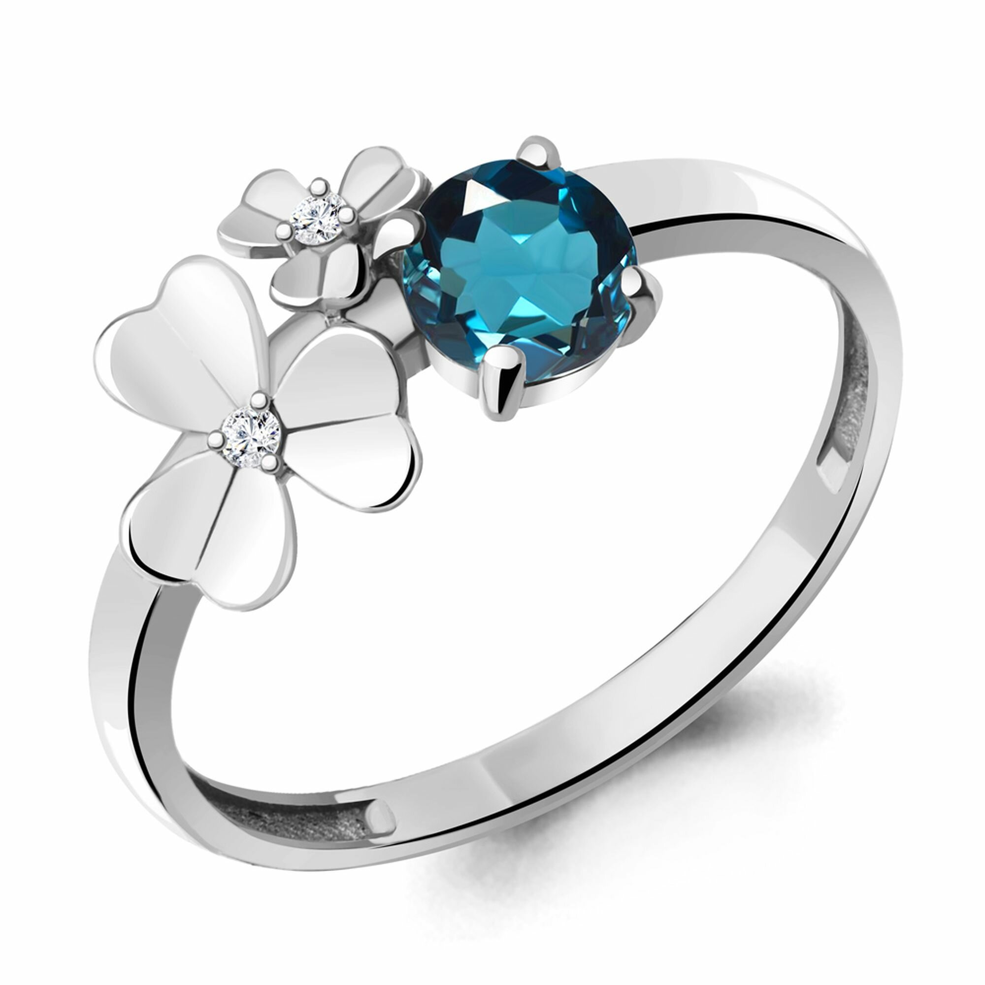 Кольцо, серебро, 925 проба, родирование, фианит, Лондон топаз