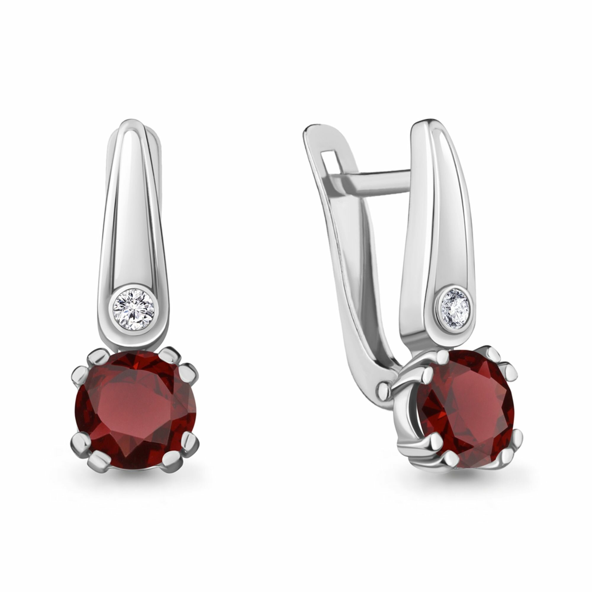 Серьги, серебро, 925 проба, родирование, гранат, фианит