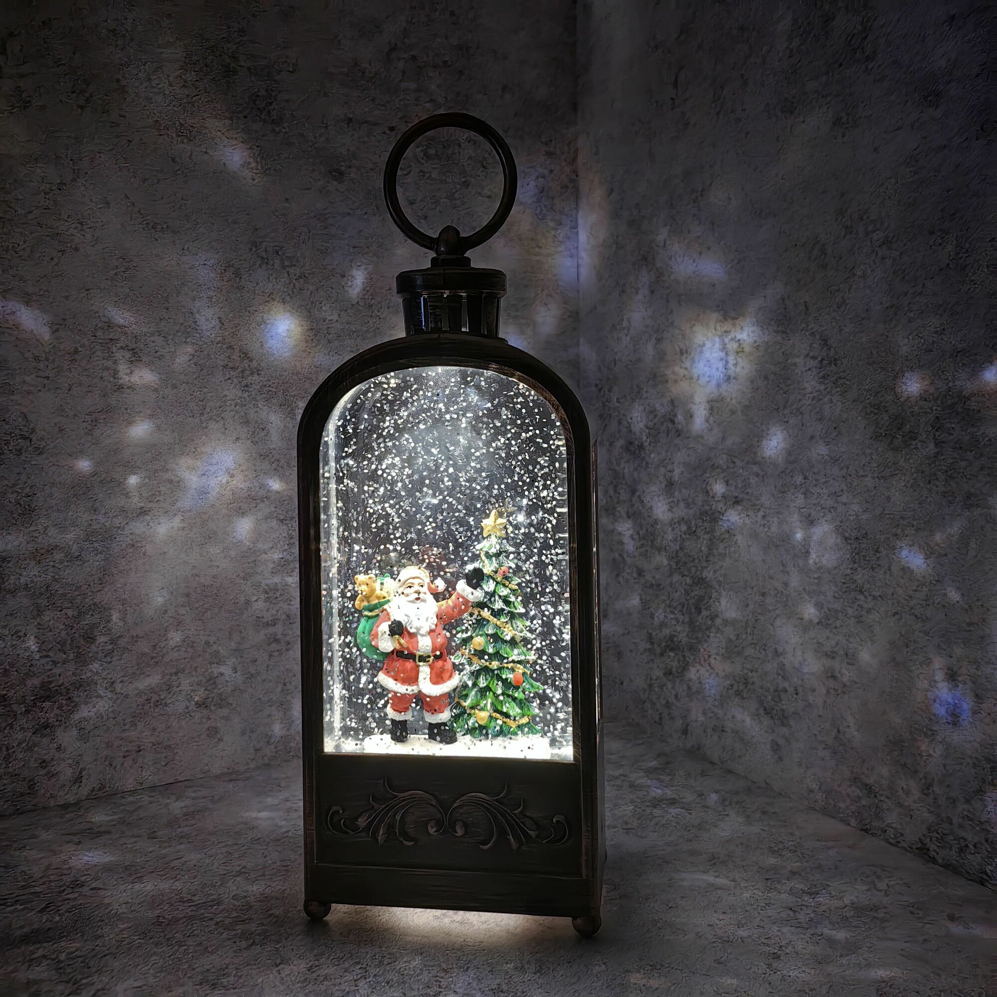 Фонарь новогодний музыкальный со снегом, снежный шар