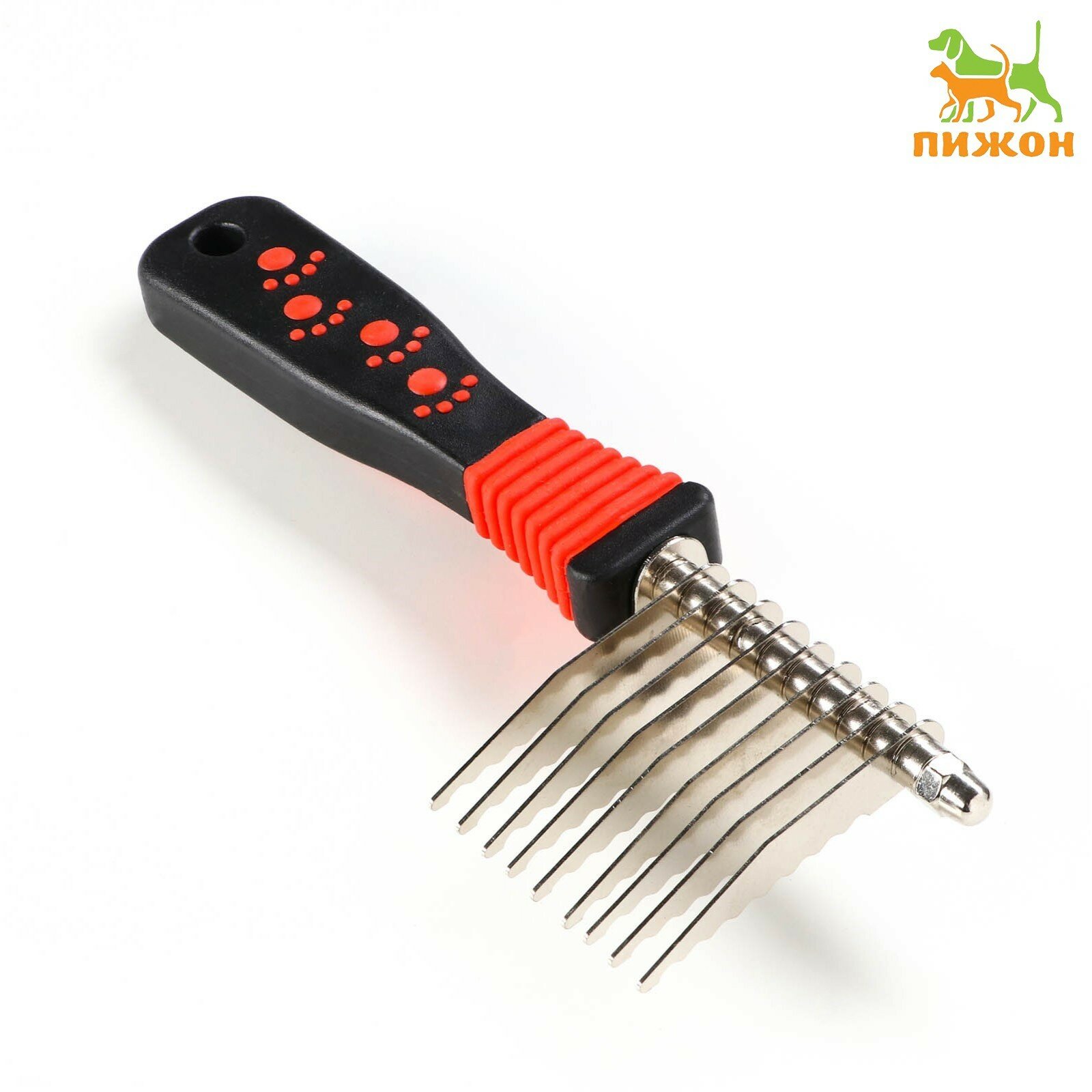 Колтунорез Пижон, боковой, для длинношерстных собак и кошек, 9 лезвий, 6,5 х 19 см, чёрно-красный, 1 шт.
