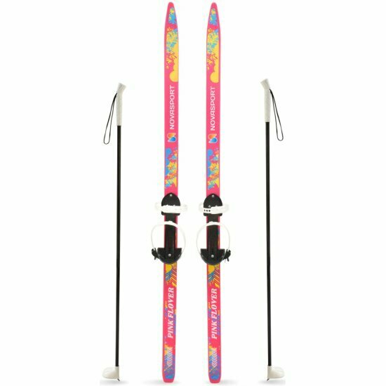 Лыжи подростковые Novasport Pink Flower с универсальным креплением, 150/110 см