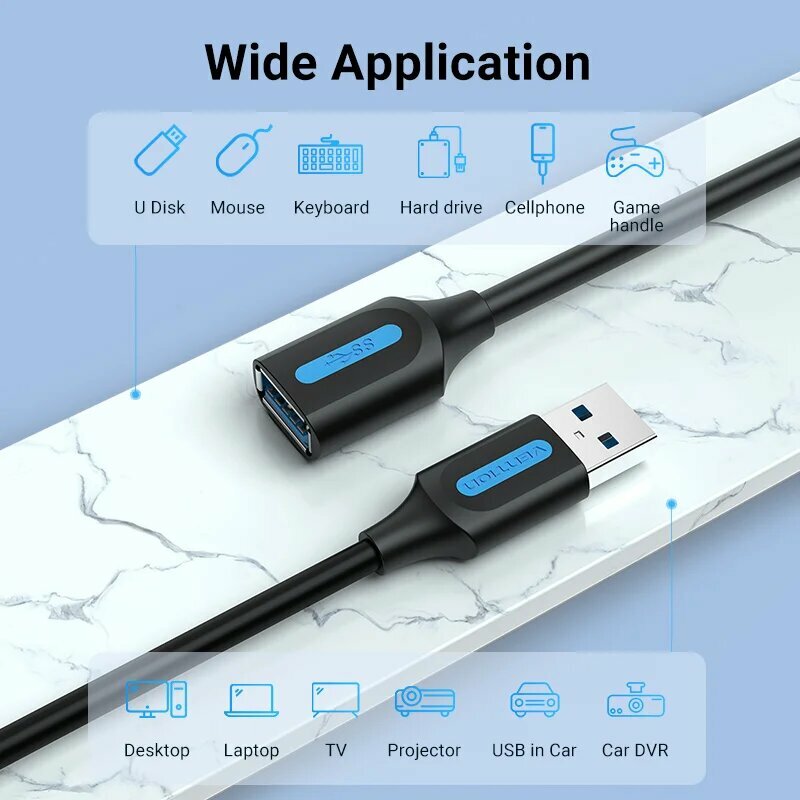 Vention USB 2.0 удлинитель, 3m, черный — фото 1