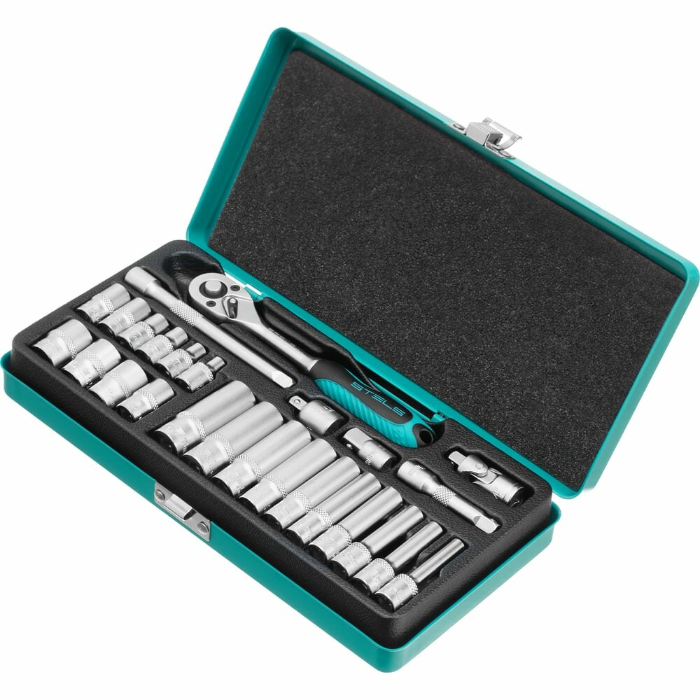 Набор торцевых головок с трещоткой STELS 1/4", 26 предметов 13574