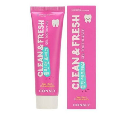 CONSLY Toothpaste Паста зубная гелевая Clean&Fresh для защиты дёсен и зубов с экстрактом шалфея, берёзы и провитамином B5, 105 г