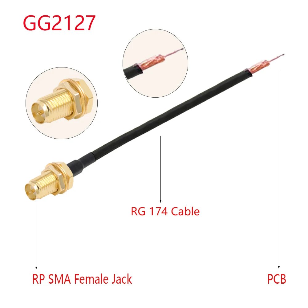 Кабель RG174 RP SMA Female Jack to PCB 20CM