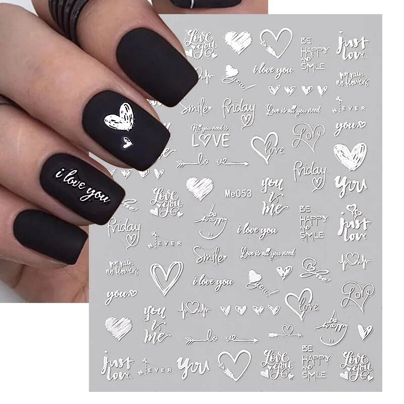 Наклейки на ногти "I love you", Me053white, черные
