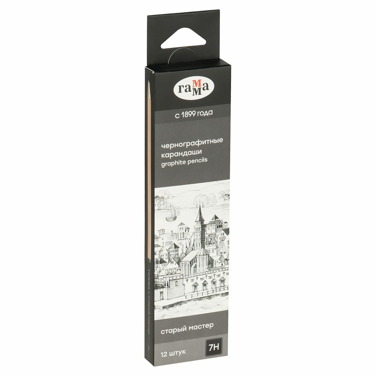 Карандаш чернографитный Гамма "Старый мастер" (7H, заточенный) (170322_7H), 12шт.