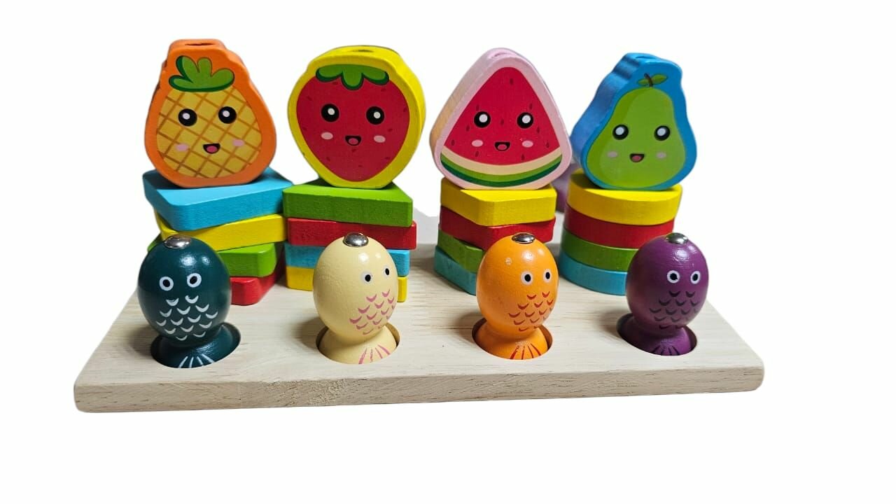 Пирамидка, рыбалка, 2 в 1развивающая деревянная игрушка