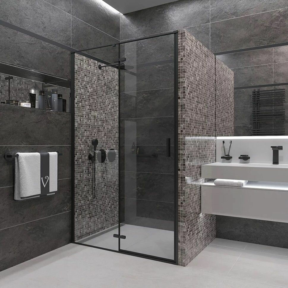 Душевая дверь в нишу Veconi Vianno распашная VN-73B, 120х195 см стекло прозрачное, профиль черный матовый VN73B-120-01-C4