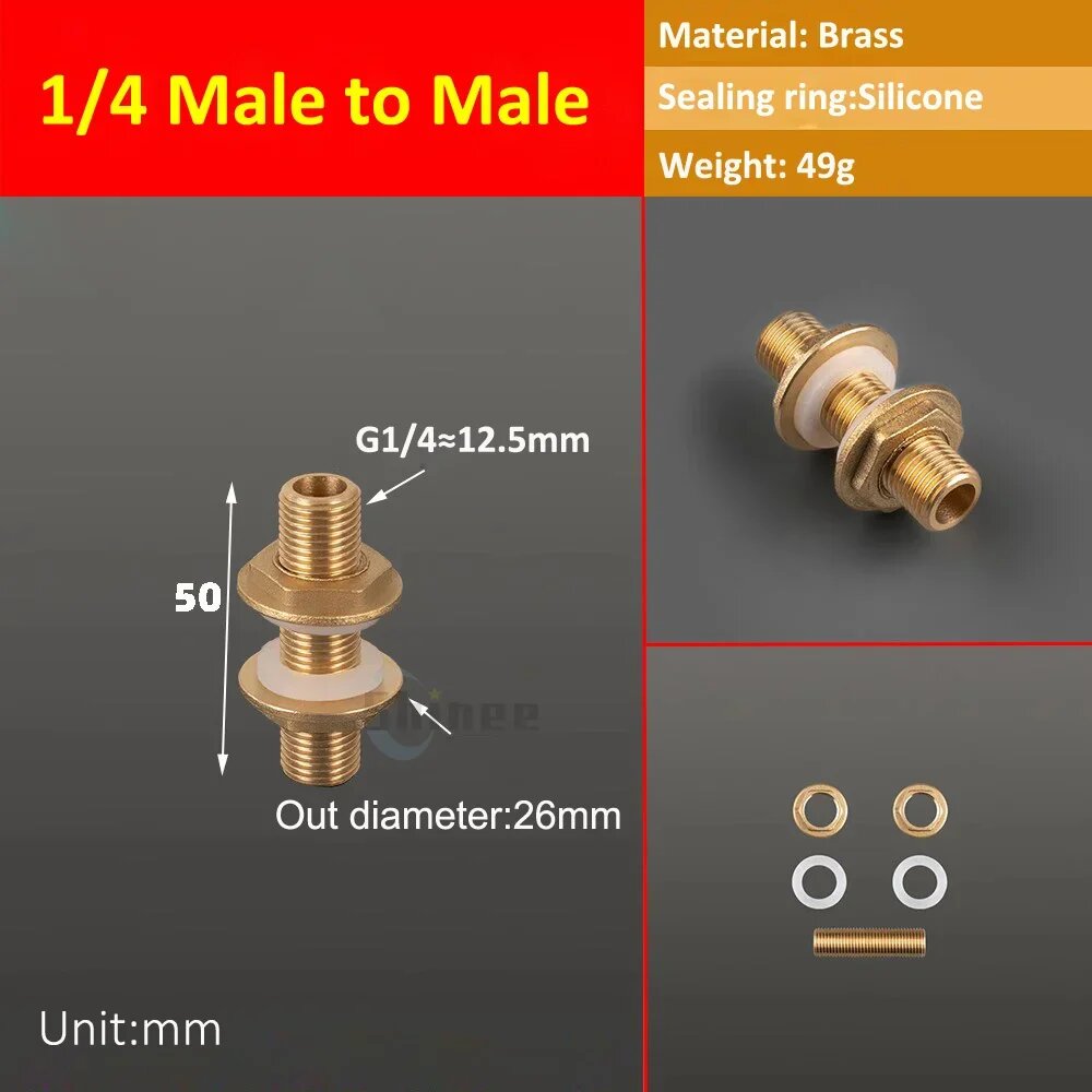 Латунный переходник 1/4" Male to Male 50mm