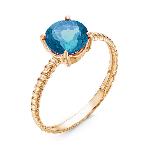 Кольцо тонкое, красное золото, 585 проба, родирование, Лондон топаз