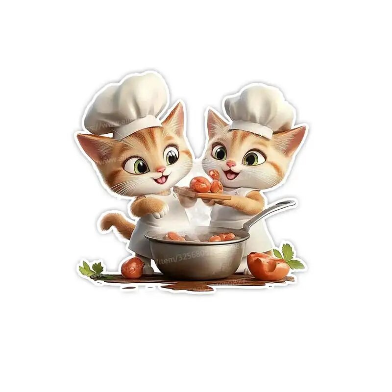 Настенная наклейка ПВХ Funny Couple Cat Chef Mouse 20cm(7.87 inch), M1129-B