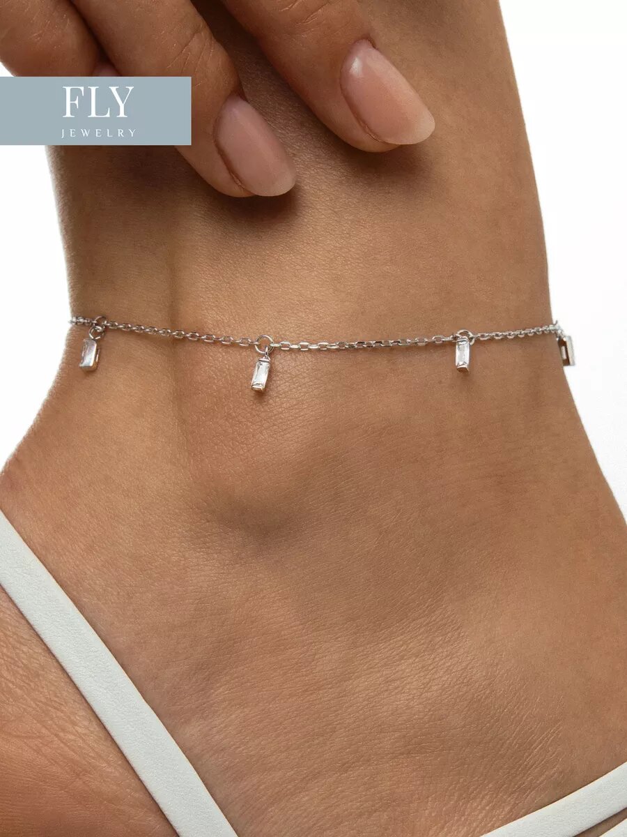 Браслет, серебро, 925 проба, родирование, фианит