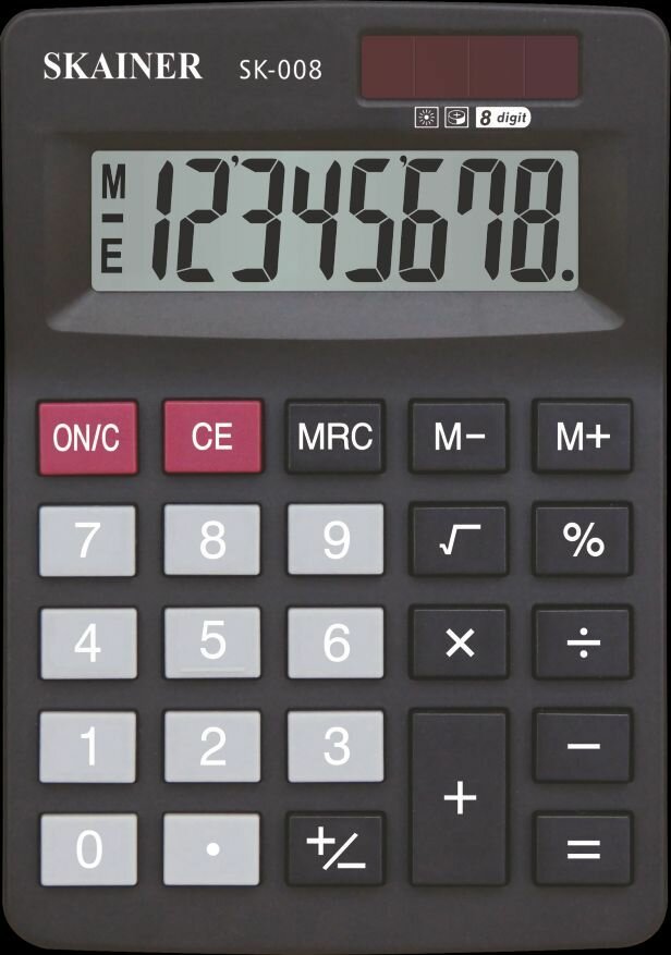 Калькулятор Skainer Черный, 8 разрядов, двойное питание