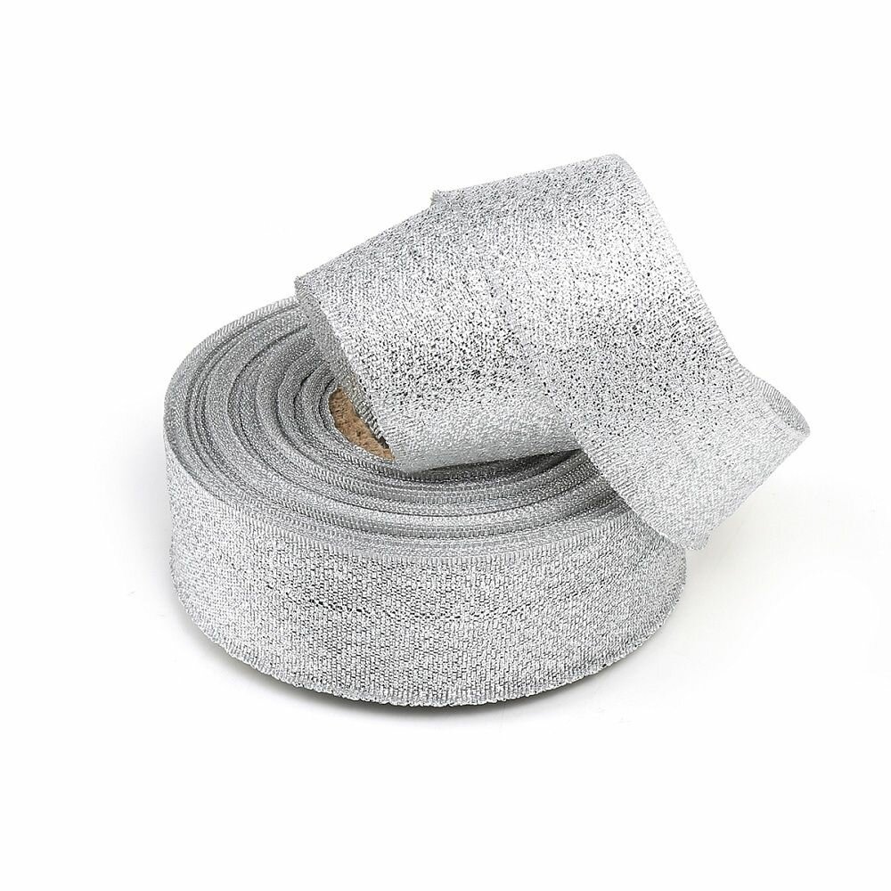 Подарочная лента Красная лента "Парча", ширина 24-26 мм, цвет 01 серебро, 25 м