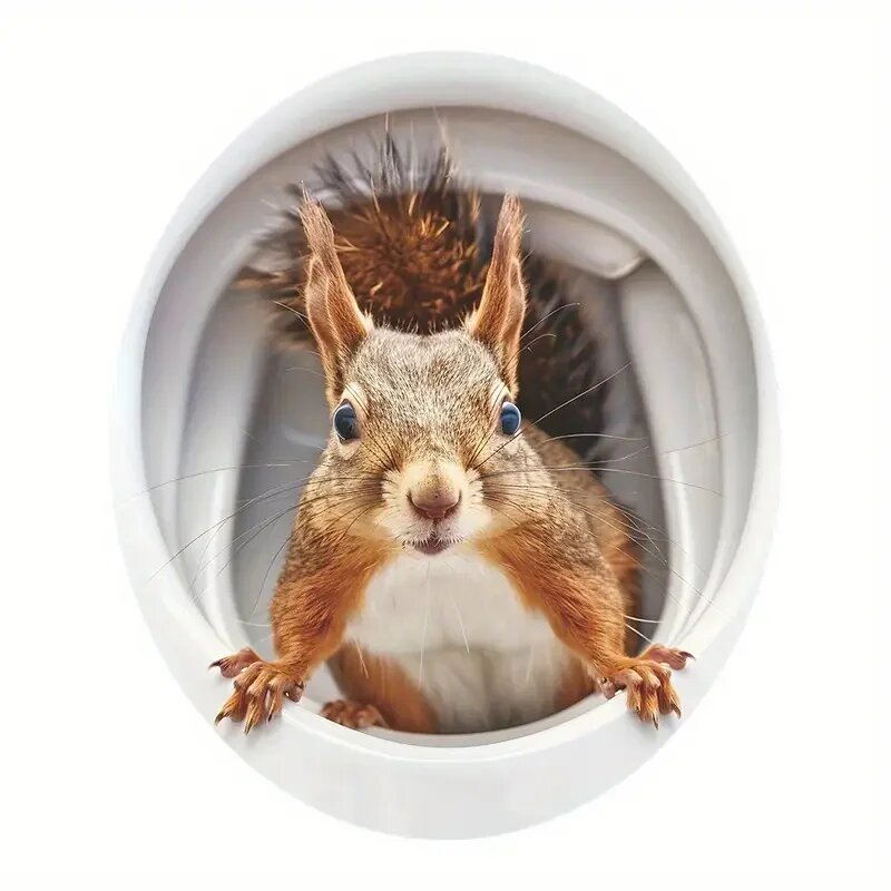 3D наклейки для туалета с изображением белки, яркая ванная комната для украшения дома, виниловые наклейки с животными, художественная настенная бумага, плакат