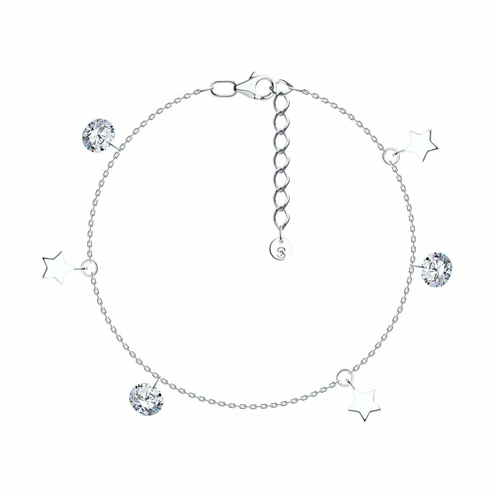 Браслет, серебро, 925 проба, родирование, фианит