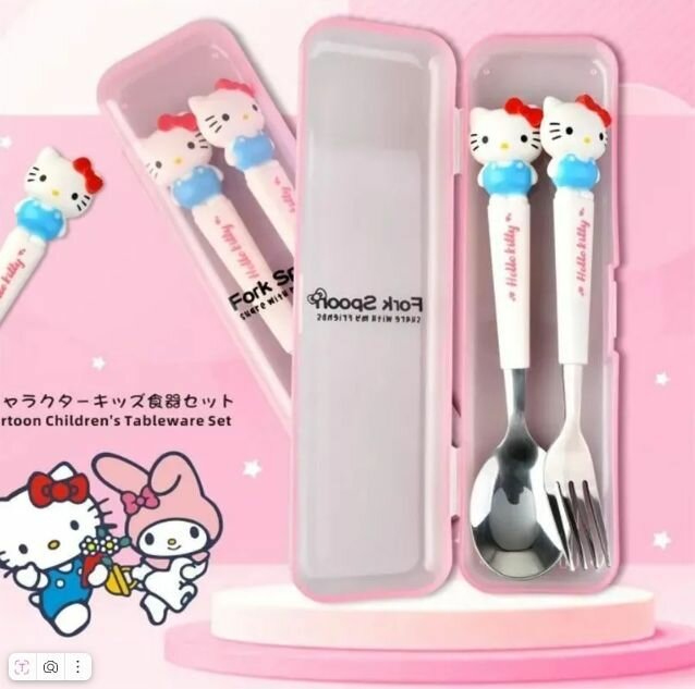 Детская посуда, посуда Sanrio Hello Kitty Melody Kuromi с силиконовой ручкой