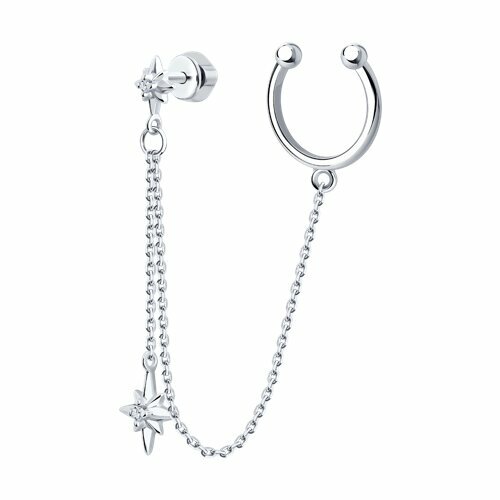 Серьги каффы, серебро, 925 проба, родирование, фианит