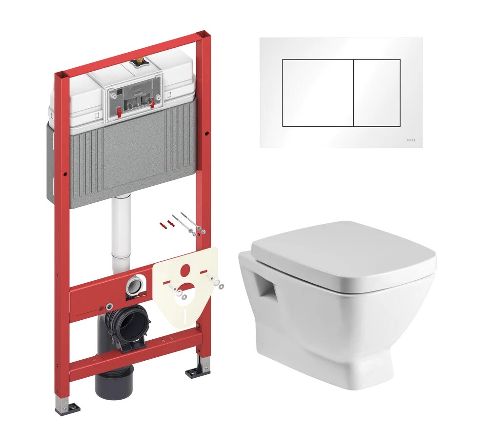 Комплект 2 в 1 Унитаз подвесной Santek Нео 1WH302423 / Инсталляция с кнопкой TECE Base 9400413 цвет белый