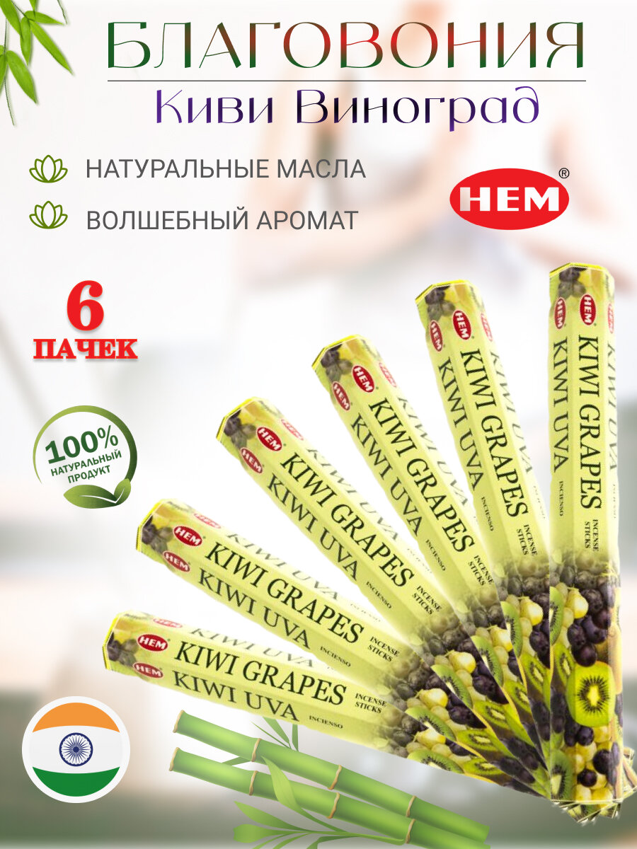 Благовония палочки HEM Киви Виноград Kiwi Grapes 120 шт