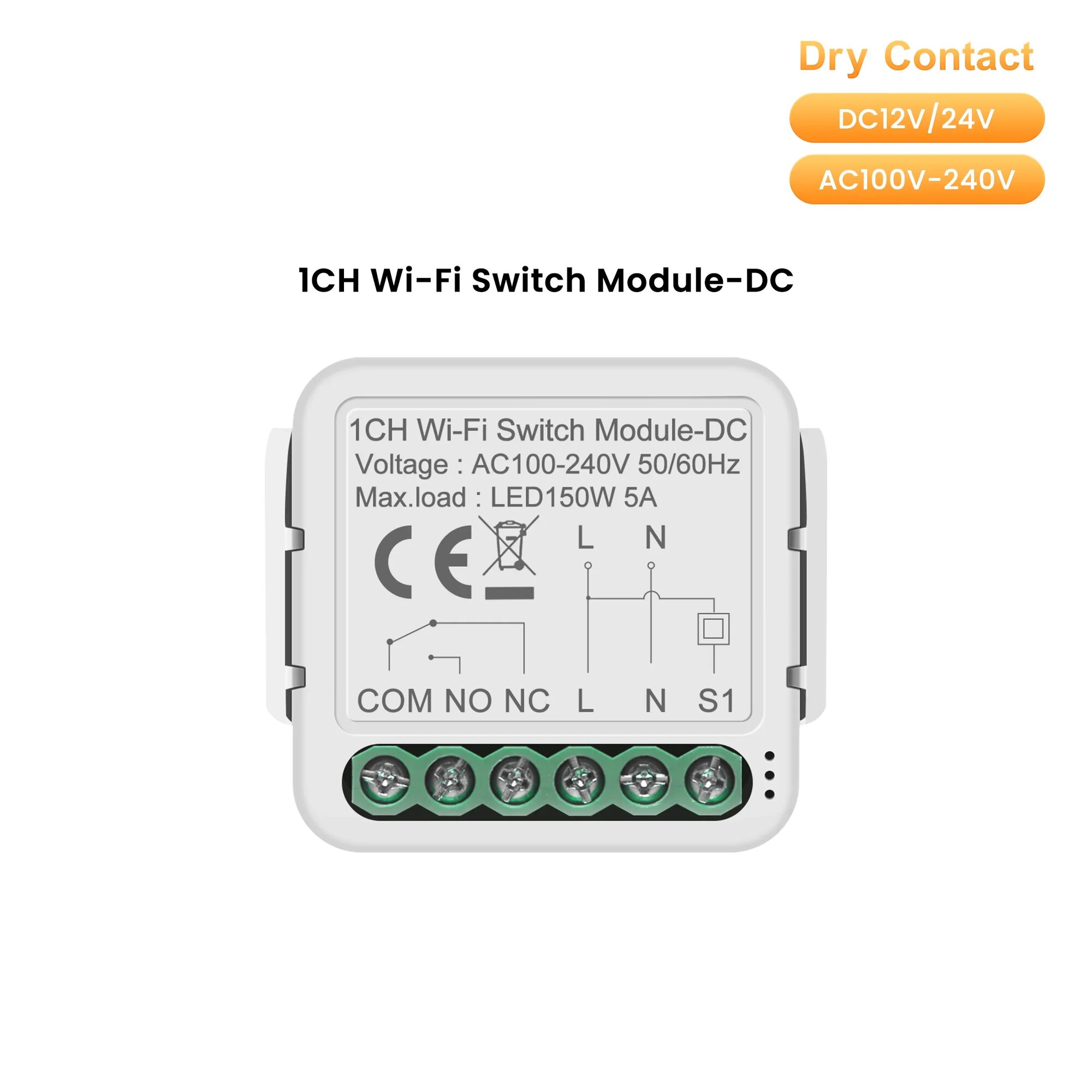 1CH Wi-Fi Switch Module-DC, Dry Contact, AC100-240V, 5A