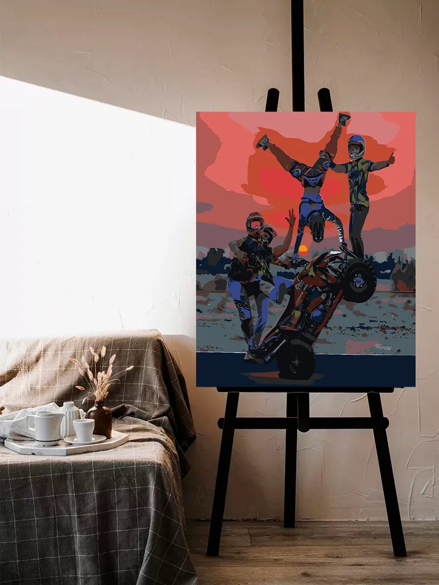 Картина по номерам Питбайк Развлечение Спорт Закат Мотоцикл