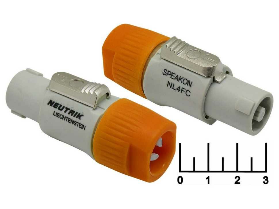 Разъем AUD Speakon штекер 4 контакта оранжевый на кабель NL4FC