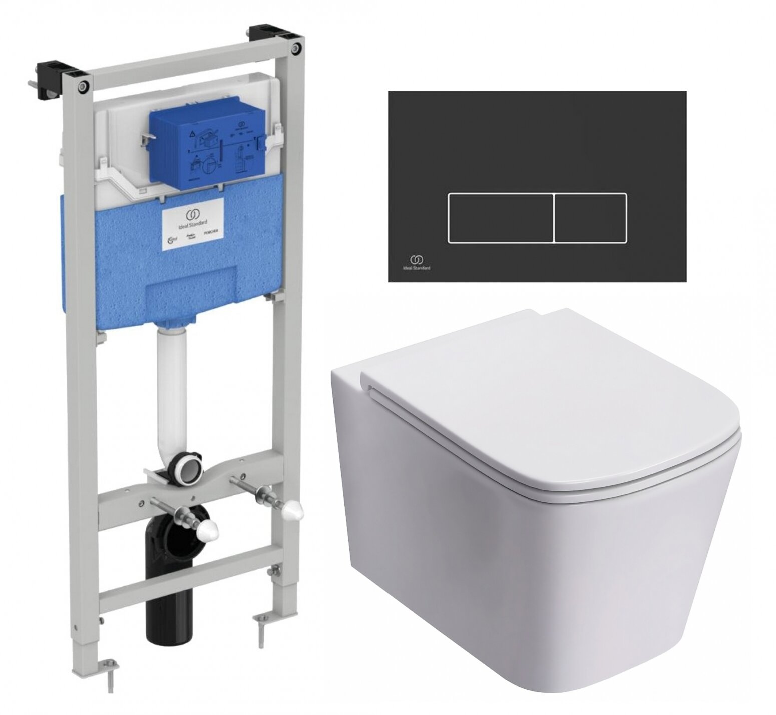 Комплект 3 в 1 инсталляция Ideal Standard + Унитаз подвесной Lorne Lambro LN5007504 + кнопка черная