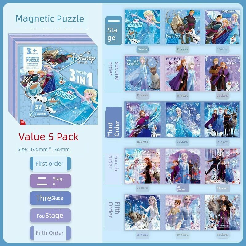 Полный набор головоломок Disney Frozen 5 уровней для девочек 3-6 лет, все уровни включены