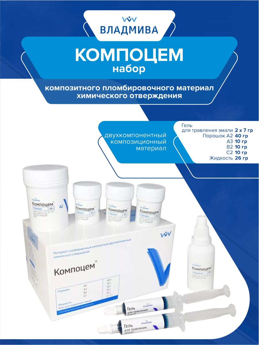 Набор композитного пломбировочного материала химического отверждения Компоцем порошок-жидкость