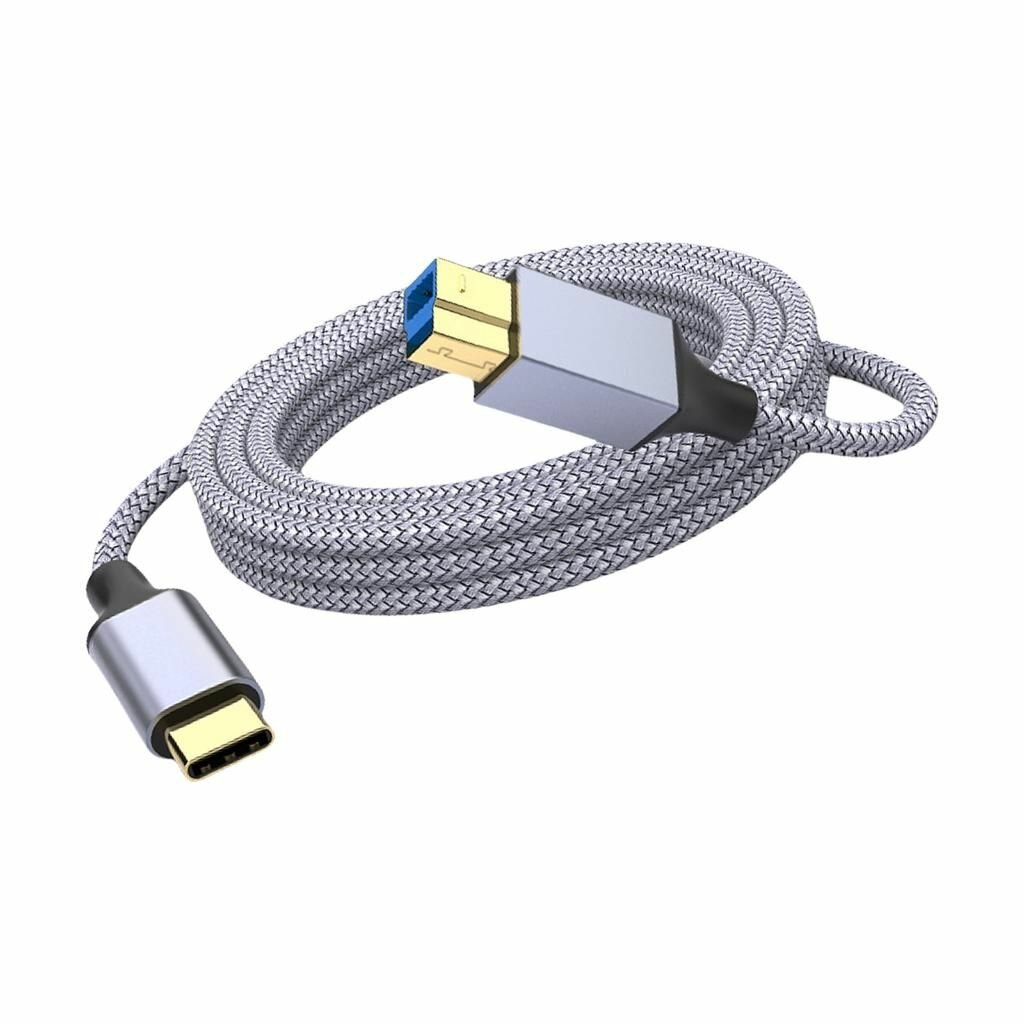 Кабель Type C to USB B с нейлоновой оплеткой, протестирован на 10000+ изгибов, высокая скорость и долговечность, - 1,5 метра