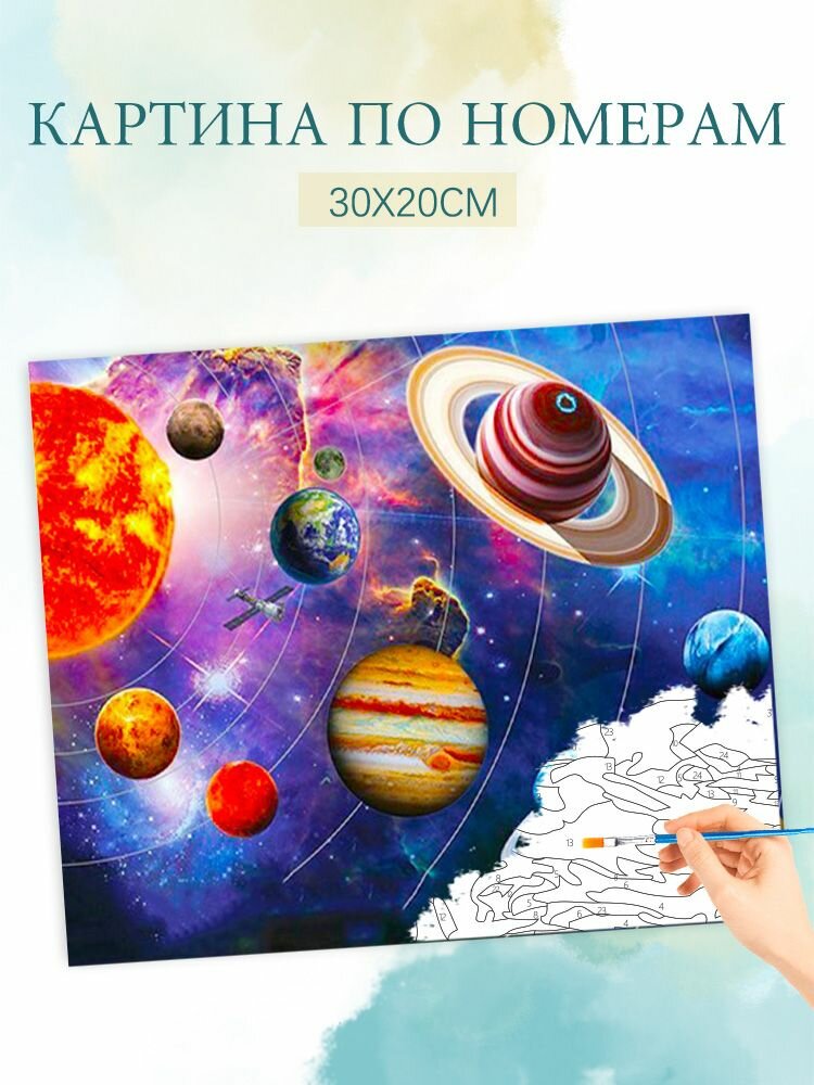 Картина по номерам на холсте с без подрамником 20х30 / "Космическая планета 20х30 см космическая