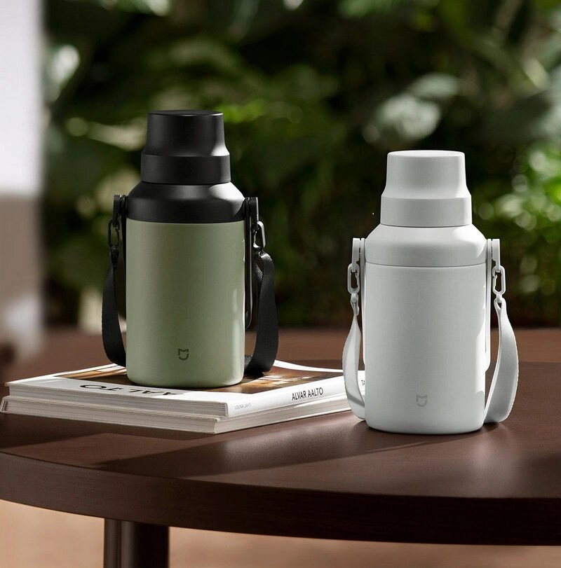 Термос Xiaomi "Big Belly" Thermos Cup, 1 л, зеленый, сталь, герметичный, ручка, крышка-чашка