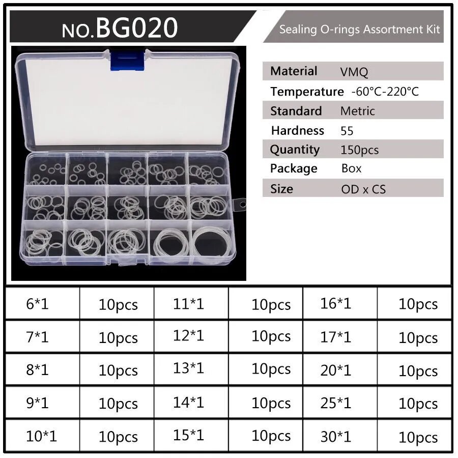 Уплотнительные колпачки, белый силикон, антиоксидант и устойчив к высоким температурам, 15 размеров, упаковка в коробке.