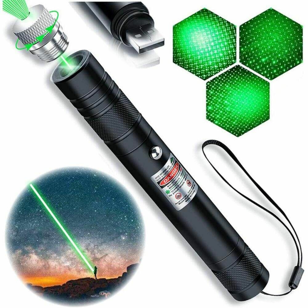 Зеленая лазерная указка большой дальности, перезаряжаемая через USB