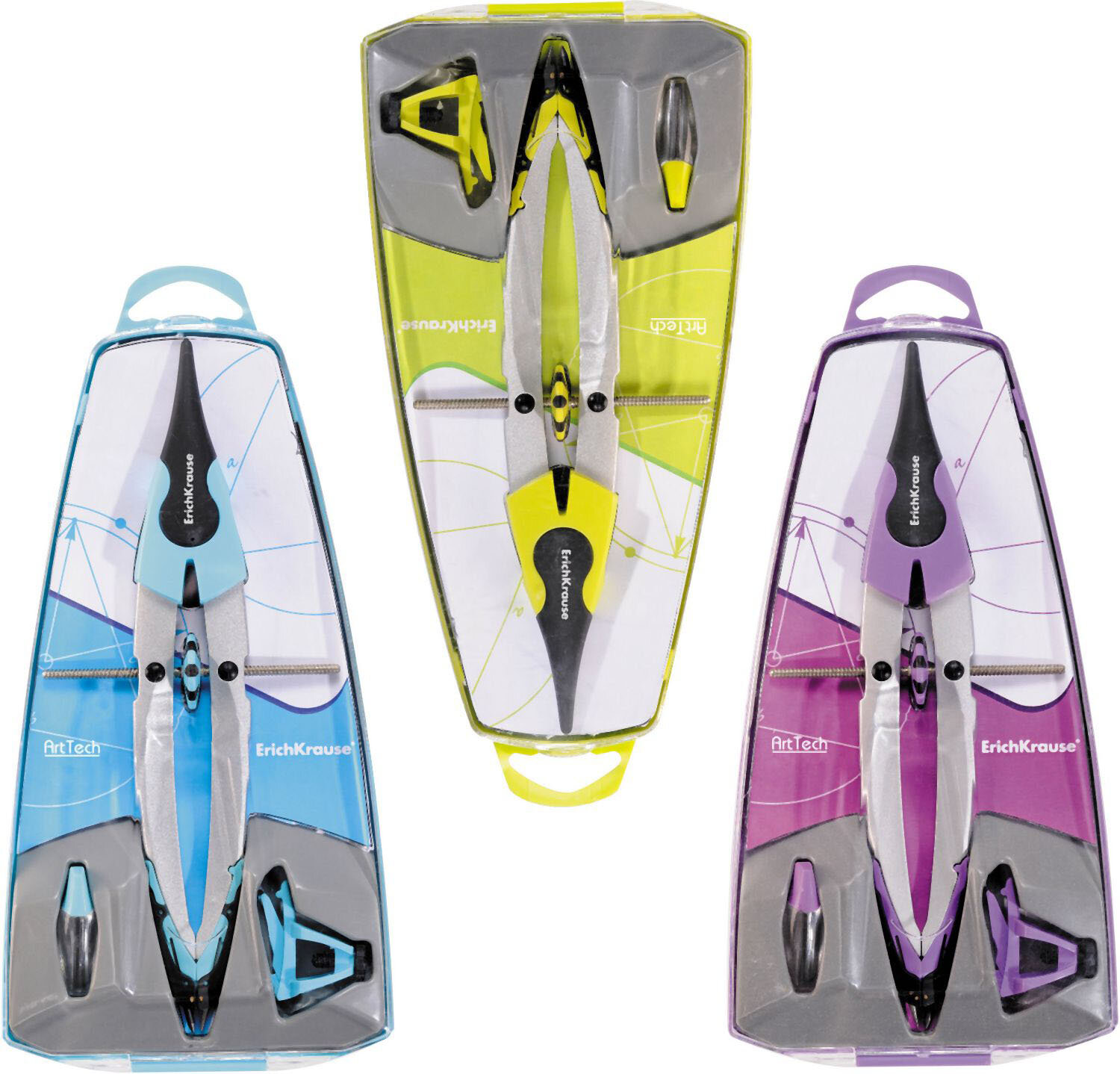 Готовальня Erich Krause® Art Tech 178мм. с аксессуарами, 3 предмета, голубой цвет корпуса