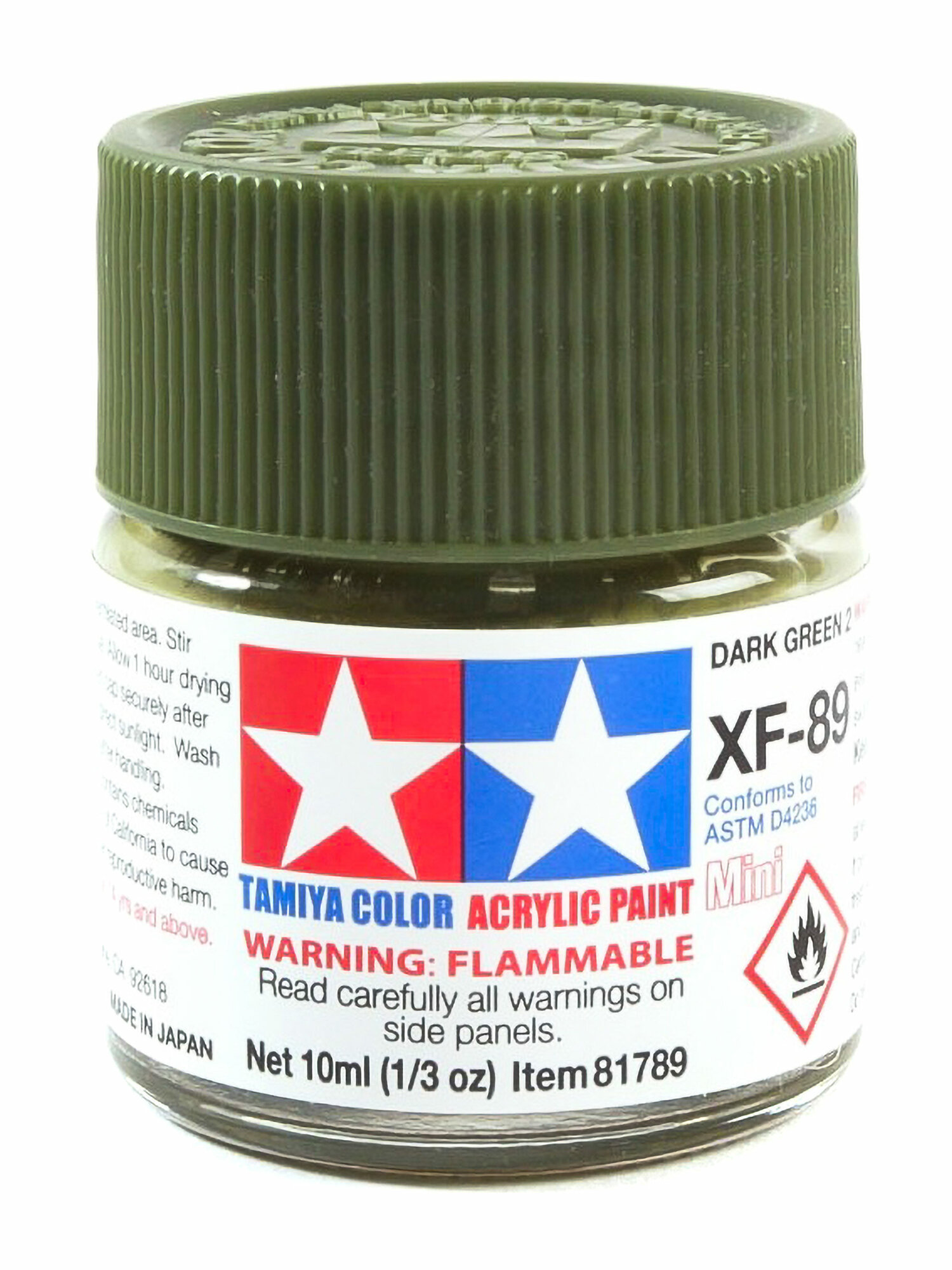 Краска акриловая Tamiya Color XF-89 Dark Green 2 81789 темно-зеленая 2 матовая, 10 мл