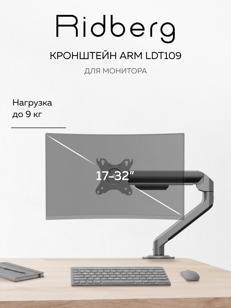 Кронштейн для монитора Ridberg Monitor Arm LDT109-C012E (Space Grey)