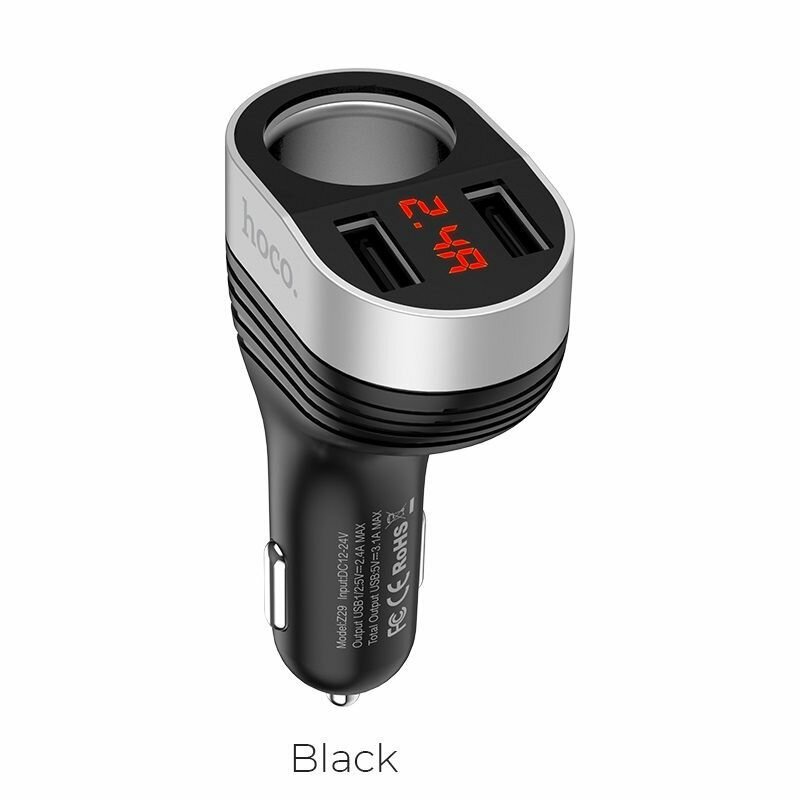Автомобильное зарядное устройство HOCO Z29 Regal с цифровым дисплеем два USB
