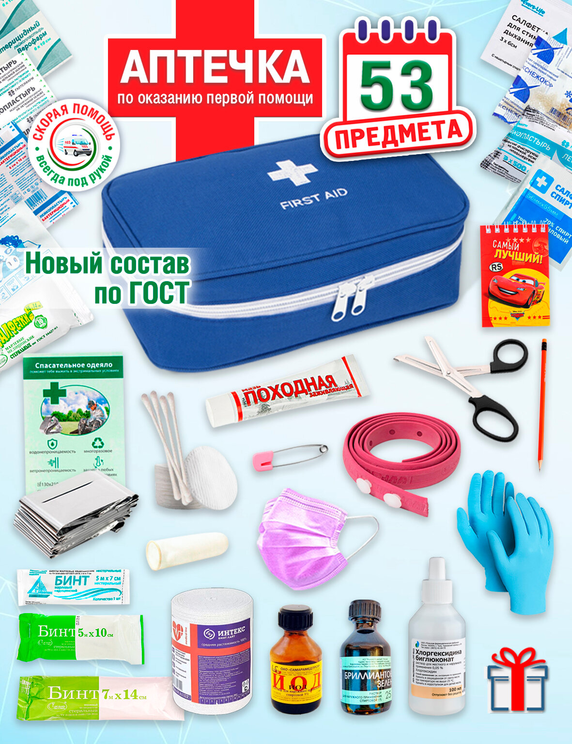 Аптечка первой помощи с наполнением домашняя, автомобильная, для сво, для работников на производство