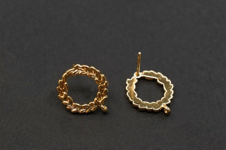 Гвоздики основы для серег Венок 17х15мм, отверстие 1,2мм, цвет золото, медь, 21-142, 1 пара